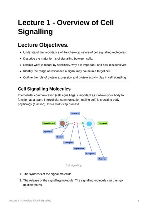 M L Overveiw Of Cell Signalling Lecture Overview Of Cell Signalling Lecture Objectives