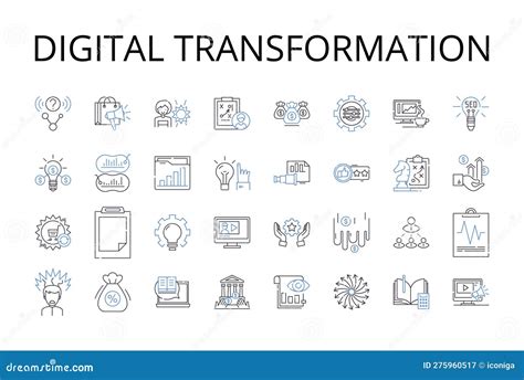 Digital Transformation Line Icons Collection Business Innovation Market Disruption Media
