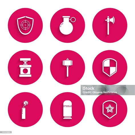 전투 망치 카트리지 경찰 배지 방패 다이너마이트 폭탄 스틱 시계 다이너마이트 기폭 장치 중세 도끼 및 대상 스포츠 아이콘을