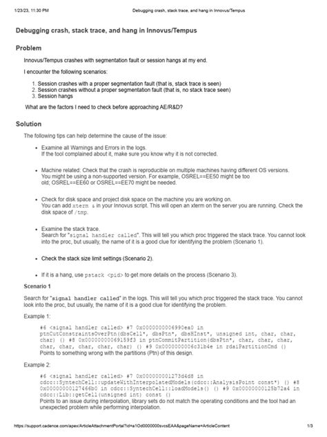 debugging crash stack trace and hang in innovus tempus pdf