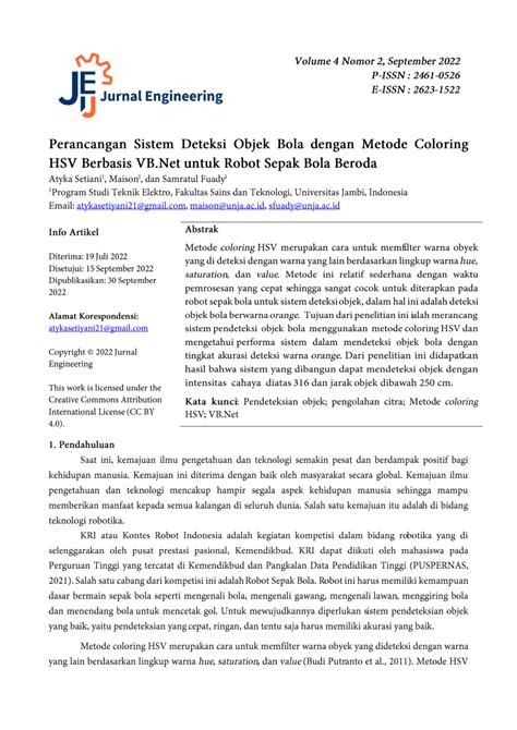 Pdf Perancangan Sistem Deteksi Objek Bola Dengan Metode Coloring Hsv Berbasis Vb Net Untuk