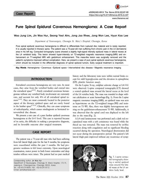 Pdf Pure Spinal Epidural Cavernous Hemangioma A Case Report · Pure