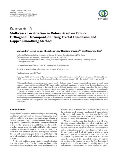 Pdf Multicrack Localization In Rotors Based On Proper Orthogonal