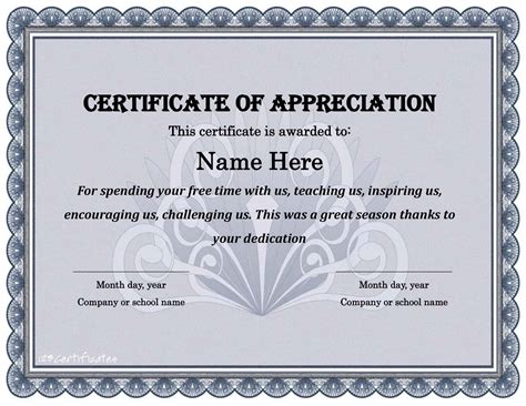 Free Template For Certificate Of Appreciation