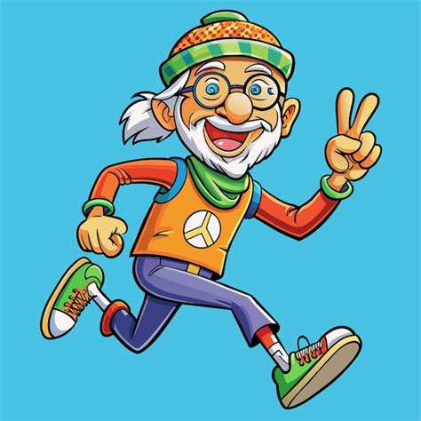 иллюстрация человека с очками и знаком мира Премиум векторы