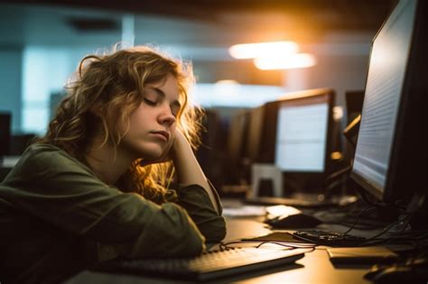 Tired Female Programmer Taking A Nap At Work Premium Ai Generated Image