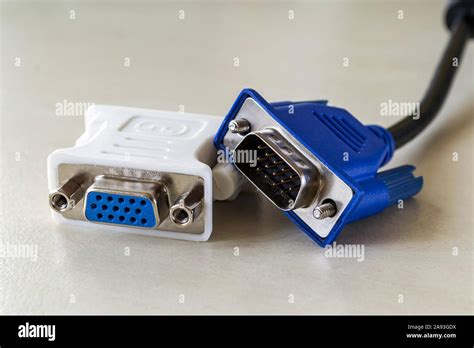 Vga Plug Of White Dvi D Adapter And Blue Vga Socket Monitor Cord Near It Connection Of Computer
