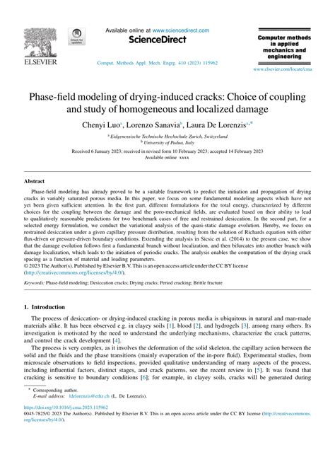 Pdf Phase Field Modeling Of Drying Induced Cracks Choice Of Coupling