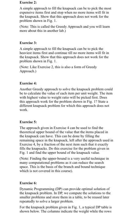 solved 39 knapsack problem example of a one dimensional