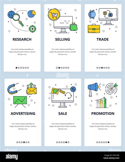 Vector Set Of Mobile App Onboarding Screens Research Selling Trade Advertising Sale