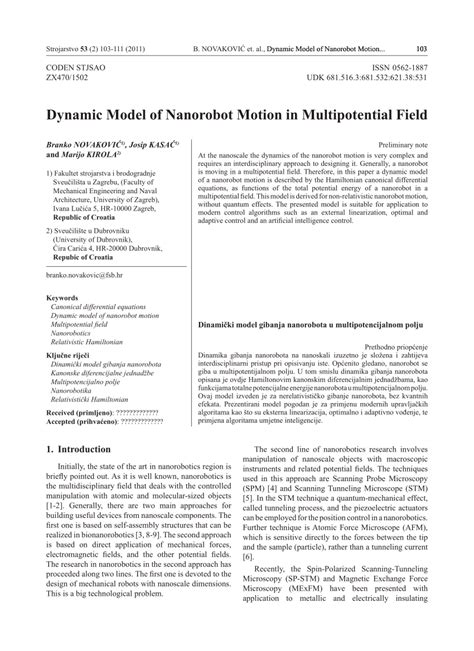 PDF Dynamic Model Of Nanorobot Motion In Multipotential Field