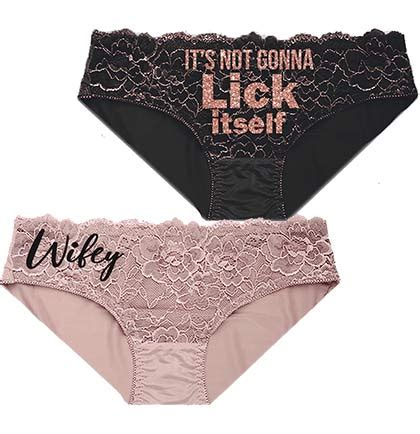 Wifey And Lick Itself Black And Taupe Panty Set Bachelorette Panties