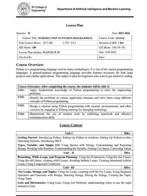 Python Lesson Plan Pdf