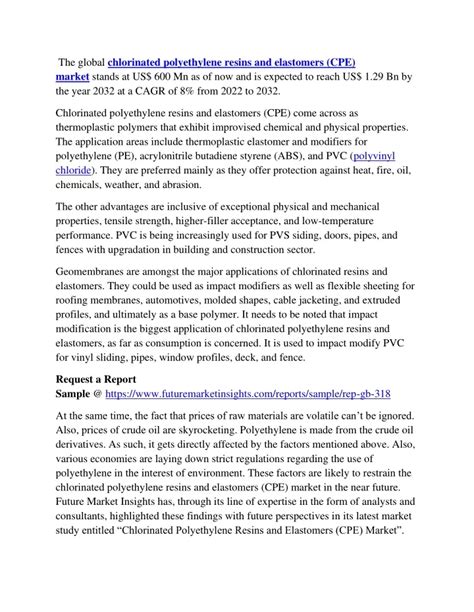 Ppt Chlorinated Polyethylene Resins And Elastomers Cpe Market Size And Forecast Powerpoint