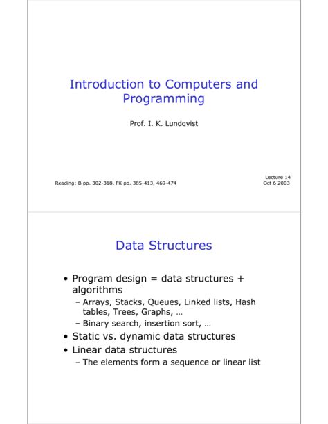 Introduction To Computers And Programming Data Structures