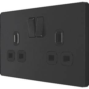British General Evolve A Gang Sp Switched Socket Matt Black With