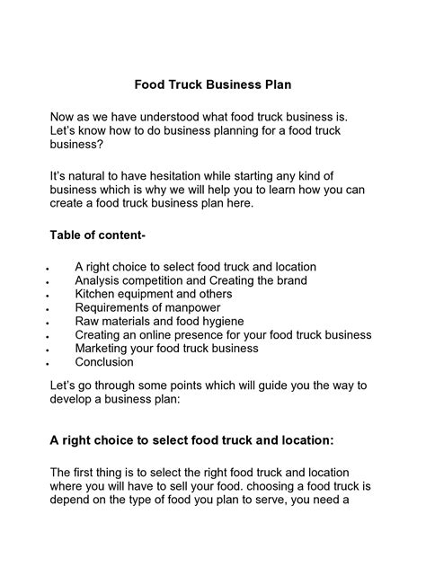 Business Plan Template Food Truck