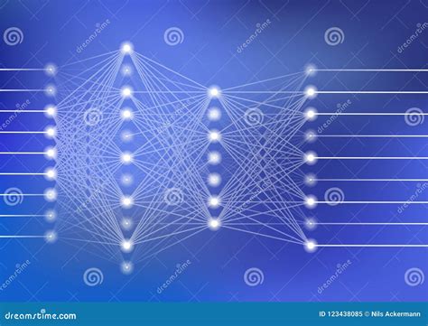 Deep Neural Network Vector Illustration With Dark Blue Background For Artificial Intelligence