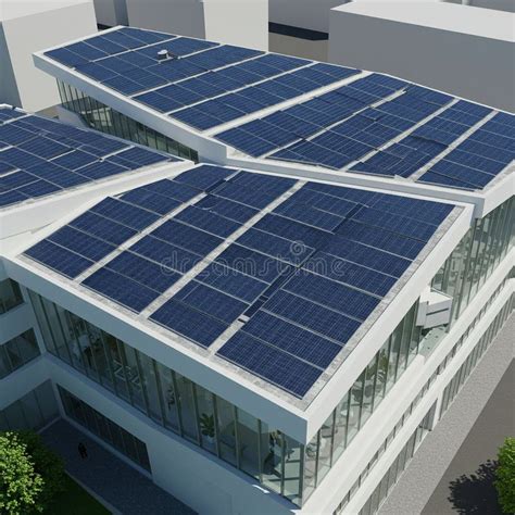 Modern Building With Angular Design Features Flat Roofs Covered In Solar Panels The Stock