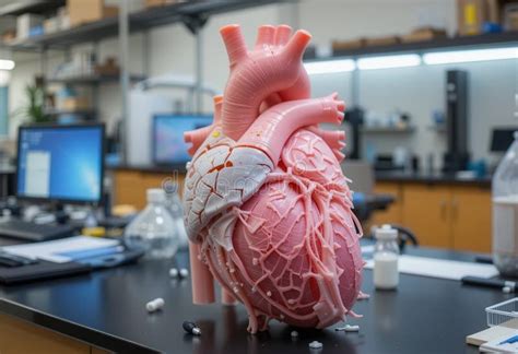 3d Printed Heart Model Displayed In A Modern Laboratory Setting Stock