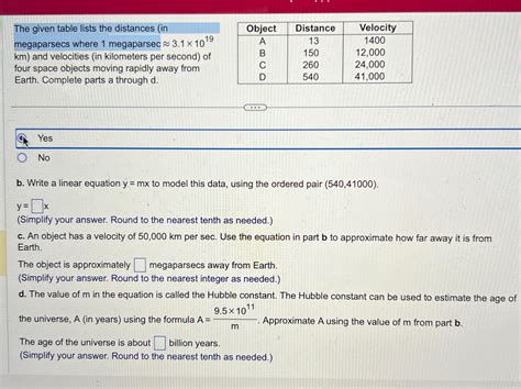Solved The Given Table Lists The Distances In Megaparsecs