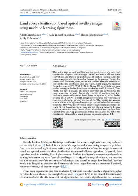Pdf Land Cover Classification Based Optical Satellite Images Using