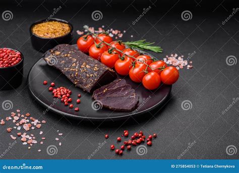 Delicious Smoked Armenian Basturma With Spices And Herbs Stock Image