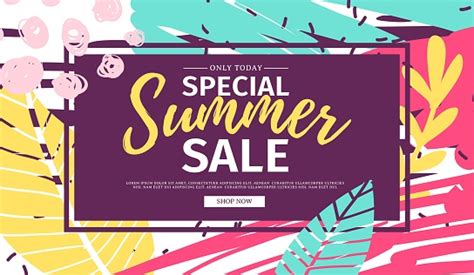 템플릿 디자인 웹 여름 배너 제공 합니다 추상 브러쉬 배경 꽃 장식 및 그래픽 리프 요소에 제공 하는 시즌에 대 한 여름 플라이어 벡터입니다 계절에 대한 스톡 벡터 아트 및