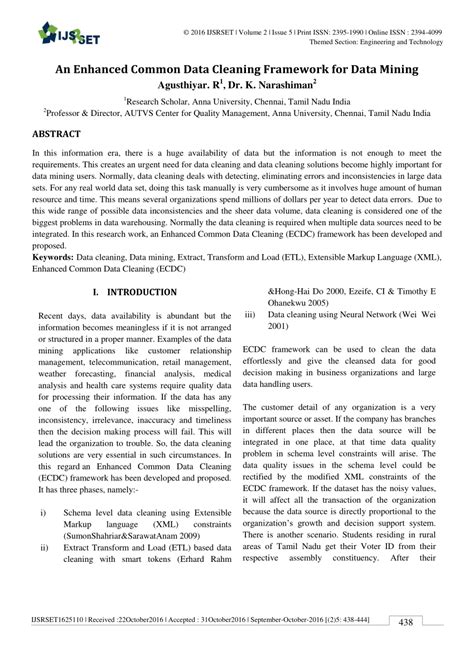 Pdf Ijsrset1625110 An Enhanced Common Data Cleaning Framework For Data Mining
