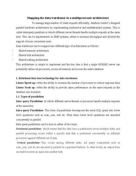 Mapping The Data Warehouse To A Multiprocessor Architecture This Is Called Interquery