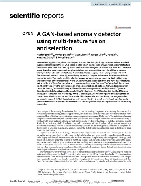Pdf A Gan Based Anomaly Detector Using Multi Feature Fusion And Selection