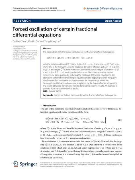Pdf Forced Oscillation Of Certain Fractional Differential Equations