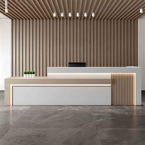 Customizable Office Front Desk Reception Desk Unique Striped Design Zimasya Furniture Store