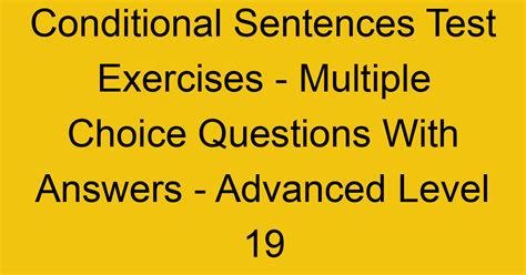 Conditional Sentences Test Exercises Multiple Choice Questions With