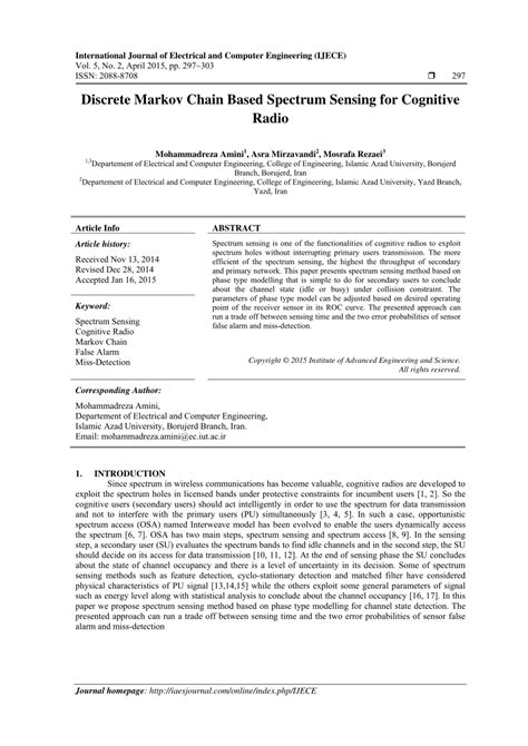pdf discrete markov chain based spectrum sensing for cognitive radio