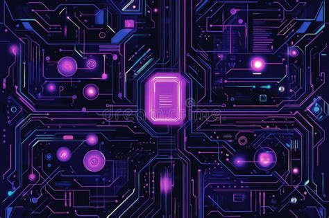 Futuristic Circuit Board Glowing Purple Neon Tech Design Stock Illustration Illustration Of