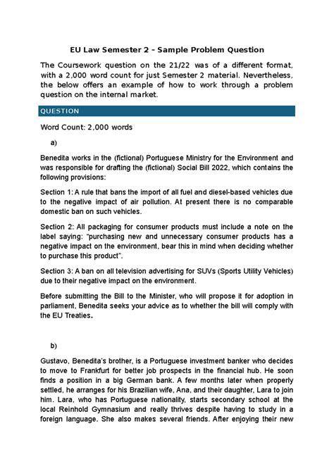 Eu Law Semester 2 Sample Problem Question Eu Law Semester 2