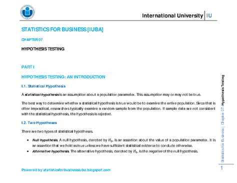 One Sample Hypothesis Testing Statistics For Business Chapter 07