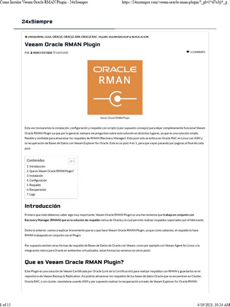 Como Instalar Veeam Oracle Rman Plugin 24xsiempre Pdf Oracle Corporation Grupo De