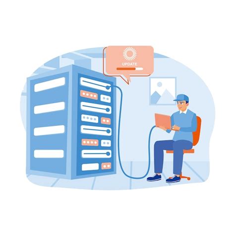 technicians perform updates in the data center optimizing computer system networks server