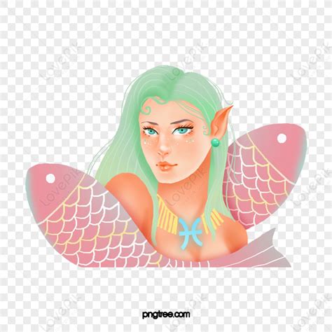 열두 별자리 물고기 일러스트 자리 여성 캐릭터 머리 건강한 Png 일러스트 무료 다운로드 Lovepik