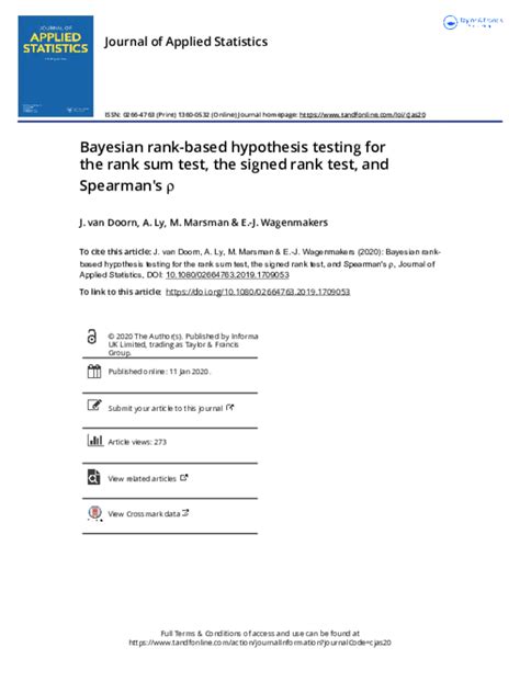 Pdf Bayesian Rank Based Hypothesis Testing For The Rank Sum Test The