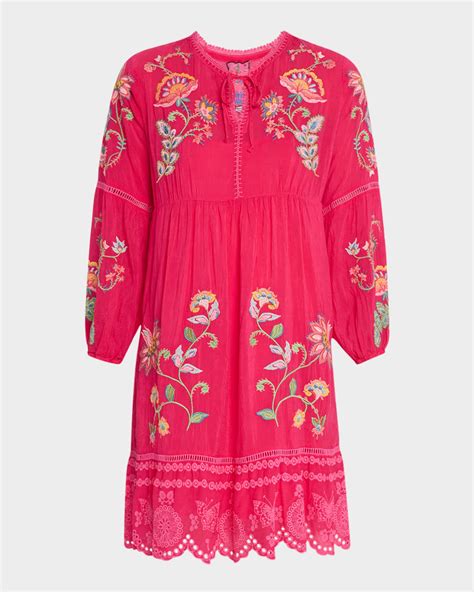 Johnny Was Teyros Scalloped Floral Embroidered Mini Dress Neiman Marcus