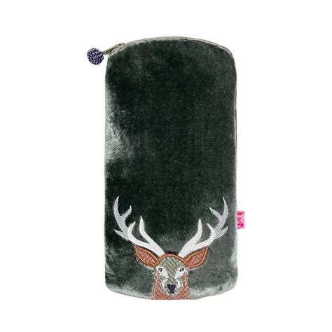 Lua Velvet Stag Glasses Case Purse Dark Green Luscious Scarves