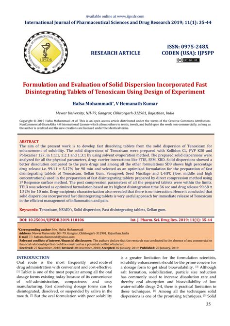 Pdf Formulation And Evaluation Of Solid Dispersion Incorporated Fast