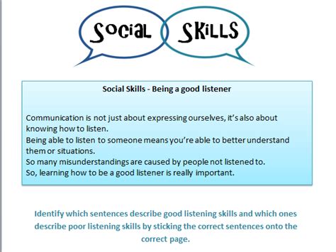 Sen Social Skills Good Listener Sorting Task Activity Travel Training