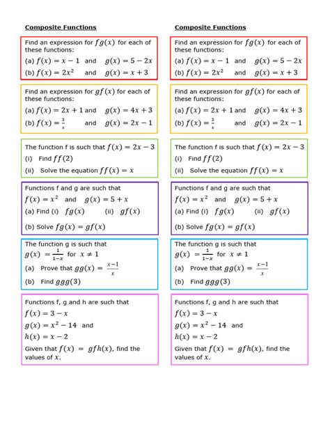 Composite Functions Practice Strips Pdf Mathematical Objects