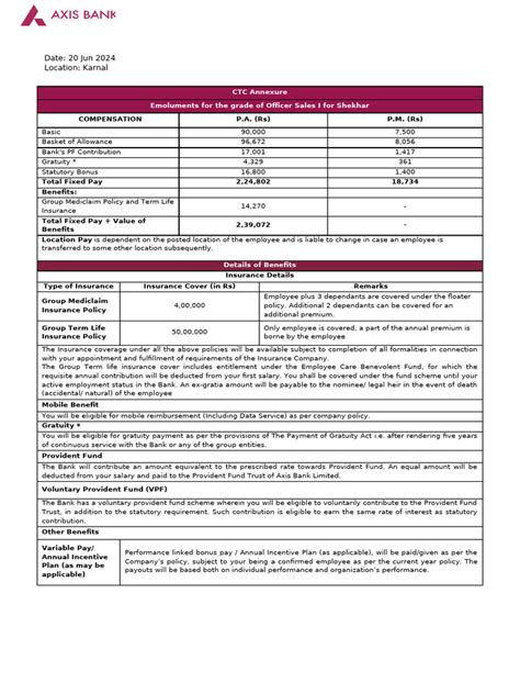 Offer Letter Axis Bank Pdf Insurance Employment