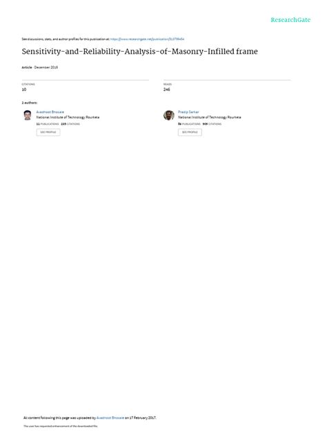 Sensitivity And Reliability Analysis Of Masonry Infilled Frames Pdf