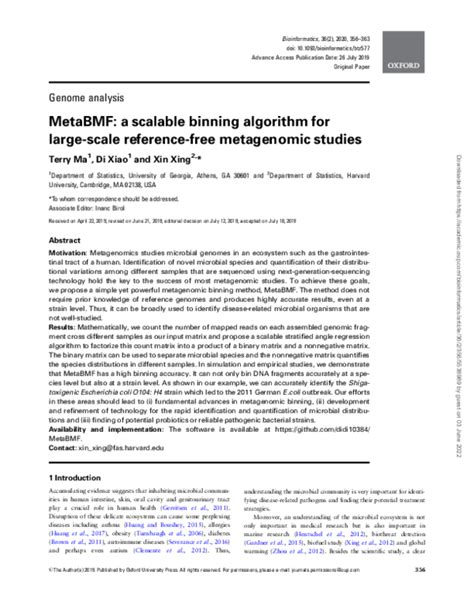 Pdf Metabmf A Scalable Binning Algorithm For Large Scale Reference